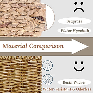 WeeNest Baskets for Organizing, Small Wicker Basket, Storage Baskets for Bathroom, Toilet Basket Tank Topper, Small Basket with Handle, Small Storage Baskets, Resin Wicker Set of 2, Oat Milk