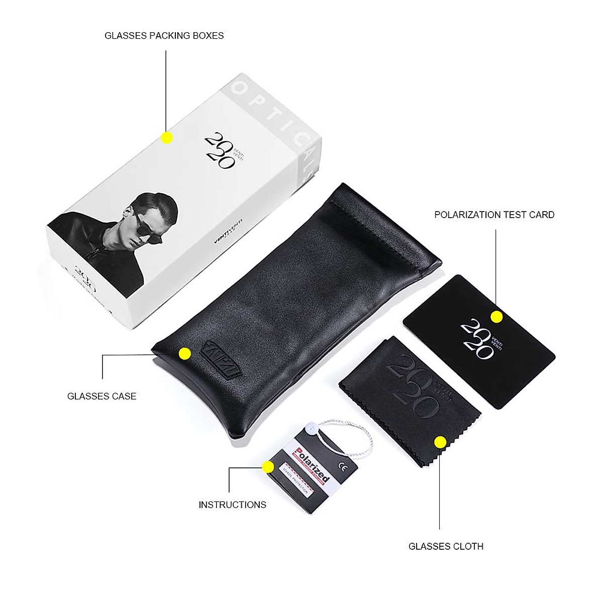 2020 VentiVenti 2 Pack Sunglasses For Men Plastic Lightweight Square Polarized Frame Classic Style Eyewear UV Protection For Driving Shiny Black Frame/Smoke Lens+Matte Black Frame/Smoke Lens