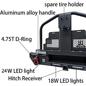 LUYWTE New Black Powder Coated Steel Front and Rear Bumper With Tire Carrier&Oil Drum Rack&6XLED Lights&4XD-Rings For 1997-2006 Wrangler TJ
