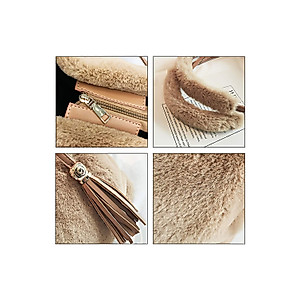 Ulisty Women Winter Faux Fur Shoulder Bag Plush Handbag Fluffy Bucket Bag Tassel Crossbody Bag khaki