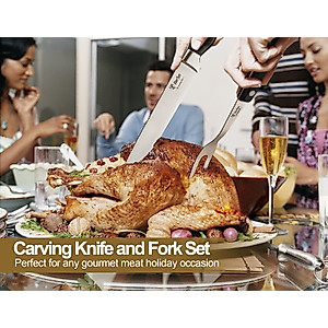 ODERFUN Carving Knife, Classic 4-Piece Carving Set, 8 Inch German Stainless Steel Carving Knife Fork Chef Knife meat tenderizer with Ergonomic & Full Tang Handle, Kitchen Knives for Turkey