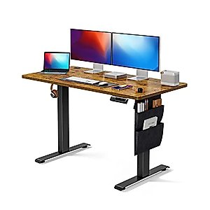 Marsail Standing Desk Adjustable Height, Electric Standing Desk with Storage Bag, Stand up Desk for Home Office Computer Desk Memory Preset with Headphone Hook, 48 * 24 Inch, Rustic