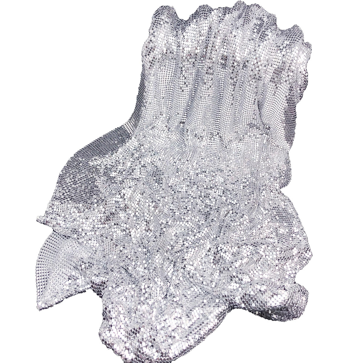 OQINGNA 45x40cm Sparkly Metal Mesh Fabric Chainmail Jewelry Metallic Cloth Sequined Craft Fabric Cuttable for Clothing Bag Making Party Shoes Decorations Accessories (Silver 45x40cm)