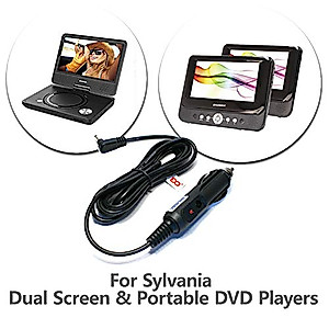 EDOTech 6-1/2' DC Car Charger Adapter Cable Power Cord for All 7" 9" 10" Sylvania Naviskauto Portable Single Dual Screen DVD Player