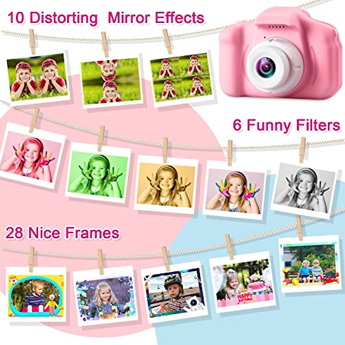 GKTZ Toys for Girls Age 3-8, Kids Camera Digital Video Toddler Camera Children Camcorder Birthday Gifts for 3 4 5 6 7 8 Year Old Girls with 32GB SD Card