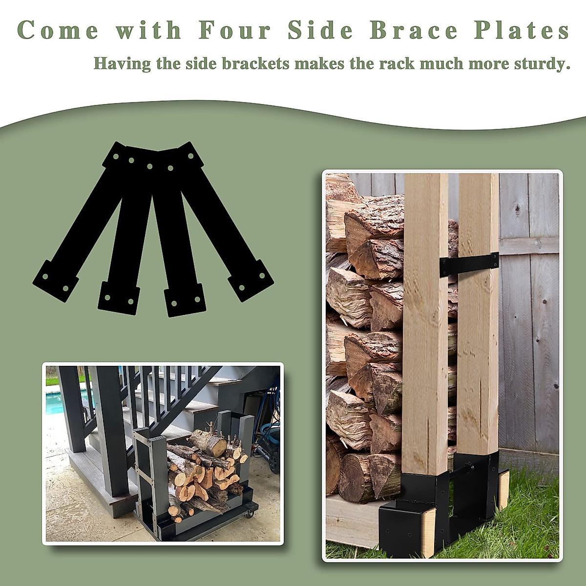 TFMUZERT Firewood Rack Outdoor Heavy Steel Stable Storage Holder Fit 2x4 Perfect for Outside Backyard Fire Pits Adjustable to Any Length