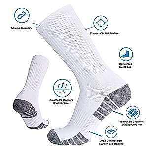 SoxDaddy 10P Pack Men's Cotton Moisture Wicking Cushion Crew Work Socks (US 13-15/Shoe Size 12-15, White3)