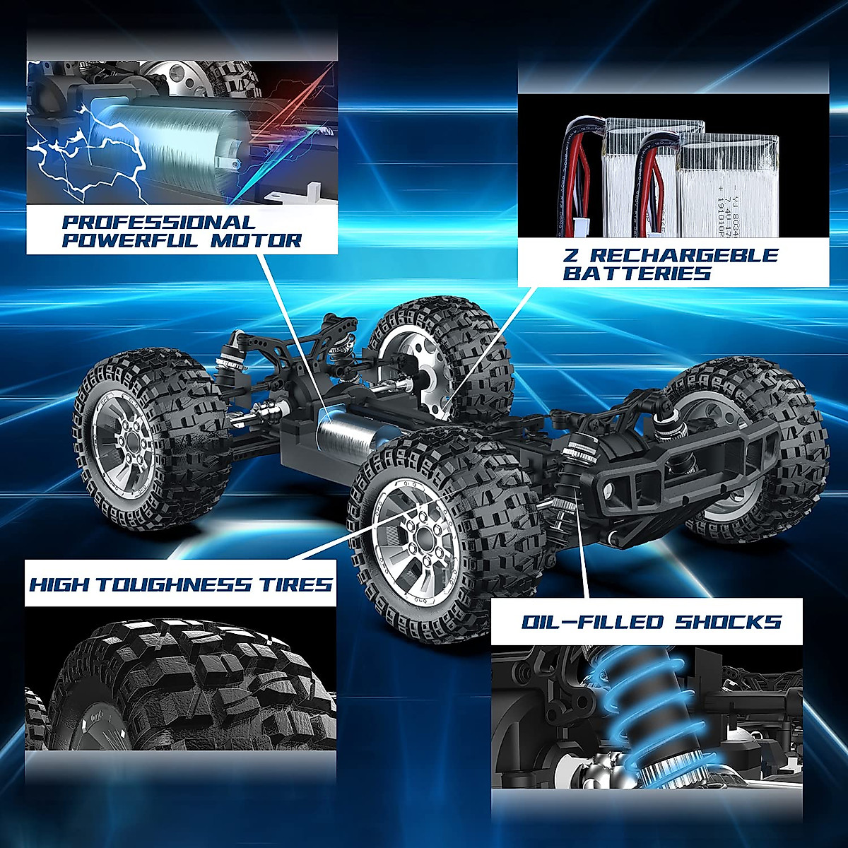 DEERC 9200E Large Hobby RC Cars, 48 KM/H 1:10 Scale Fast High Speed Remote Control Car for Adult Boy, 4WD 2.4GHz Off Road Monster RC Truck Toy All Terrain Racing,2 Batteries for 40 Min Play