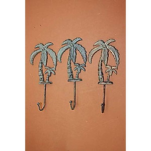 Cast Iron Bath Decor Tropical Palm Tree Bath Towel Hook Cast Iron Bronze-Look, 9 1/2", Set of 6