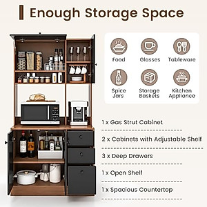 PETSITE Kitchen Buffet Hutch Storage Cabinet, 71'' Freestanding Pantry with 3 Cabinets & Drawers, Adjustable Shelves, Microwave Cupboard for Living Room, Dining Room