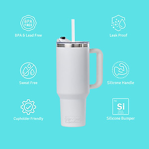 Sip+Sea Cayman 40 oz Stainless Steel Tumbler with Handle, Lid, and Straw | Double Wall Vacuum Insulated