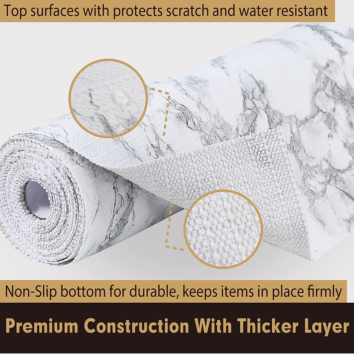 Drawer and Shelf Liner 12 in x 10 FT, Non Adhesive Water Resistant, Easy Clean and Trim, Smooth Surface Liners for Kitchen Cabinet, Shelves, Drawers, Pantry, Marble