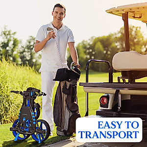 SereneLife 3 Wheel Golf Push Cart - Lightweight Folding Golf Walking Push Cart Roller Golf Bag Holder W/ Upper/Lower Bracket W/ Elastic Strap, Scorecard Storage Compartment - SLGCFLW