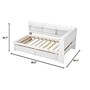 HomSof Twin Bed with L-Shaped Bookcases,Drawers,White
