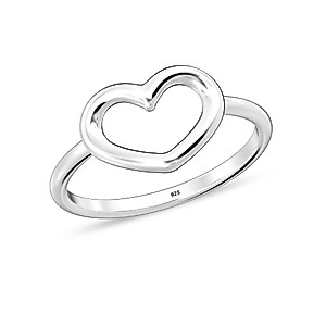 LeCalla 925 Sterling Silver Open Heart Ring for Teen Hypoallergenic High Polish Rings for Women Size - 5