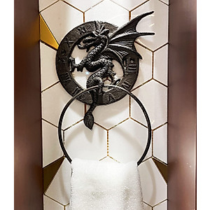 Konjouror Cast Iron Antique Dragon Towel Ring, Wall Mounted Medieval/Gothic Accessories for Bathroom