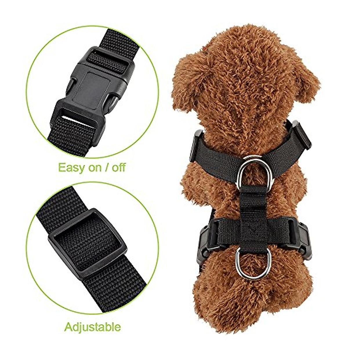 Nasus Dog Car Harness Plus Connector Strap, Adjustable Double Breathable Mesh Fabric Travel Regular Vest Harness with Safety Seat Belt in Cars Vehicle for Dogs Road Trip Daily Walks (Small, Black)