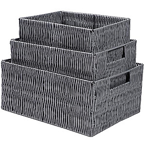 Elevon Handmade Wicker Storage Baskets Organizer Bins, Set of 3, Gray
