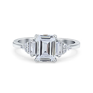 OMRANII Simulated Cubic Zirconia Size-10 Emerald Cut Art Deco Bridal Wedding Engagement Ring Baguette CZ 925 Sterling Silver