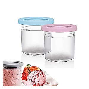 GHQYP Creami Pint Containers, for Ninja Creami Pints and Lids, Ice Cream Container Reusable,Leaf-Proof Compatible with NC299AMZ,NC300s Series Ice Cream Makers,Pink+Blue-2PCS