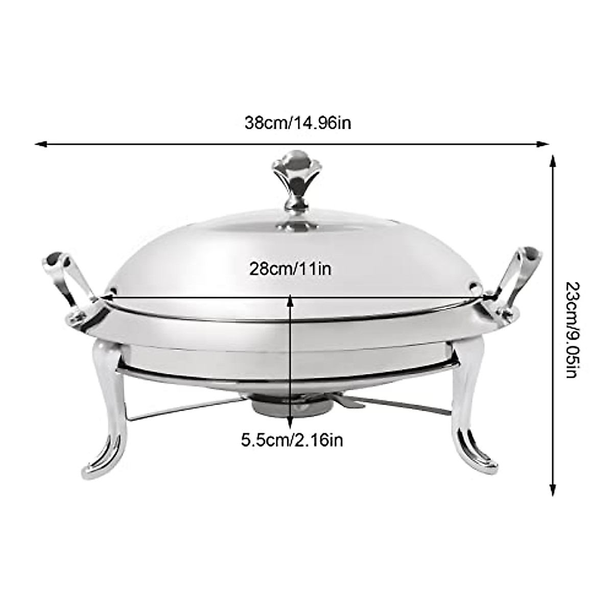 Chafing Dish Stainless Steel Round Durable Buffet Warmer Tray Durable Frame with Lid and 3L/3.17Qt Chafing Fuel Holder for Kitchen Party Dining Buffet-Without Water Pan