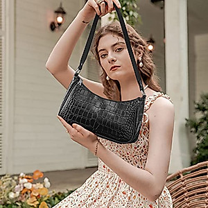 S-ZONE Genuine Leather Shoulder Bag for Women Hobo Purse Handbag Crocodile Pattern Zipper Small Classic