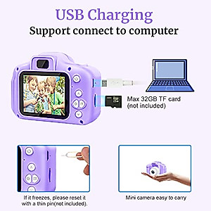 OZMI Upgrade Kids Selfie Camera, Christmas Birthday Gifts for Girls Age 3-9, HD Digital Video Cameras for Toddler, Portable Toy for 3 4 5 6 7 8 9 Year Old Girl with 32GB SD Card - Purple