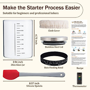 INOBYO Sourdough Starter Glass Jar Kit, 26 OZ Large Wide Mouth Jar for Sour Dough Starter, Easy to Use Sourdough Bread Baking Supplies for Beginners and Pro, 1 Pack