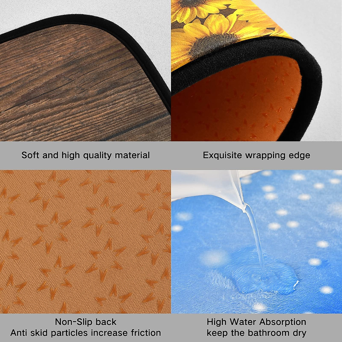 Country Style Sunflower Kitchen Carpet Set 2 Piece, 19.7"x27.6"+19.7"x47.2", Non-Slip Kitchen Mats and Rugs, Soft, Super Absorbent, Washable Kitchen Doormat Carpet Mat, Perfect for Kitchen, Sink, Flo