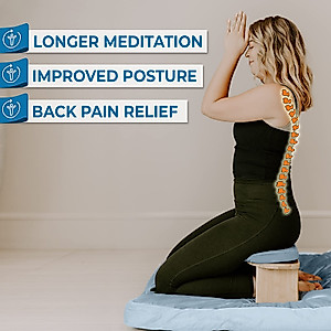 Florensi Zabuton Meditation Mat & Meditation Bench Bundle - Premium Velvet Floor Pillow with Bamboo Foldable Meditation Stool, Floor Cushion and Prayer Kneeler, Best Support for Sitting & Kneeling