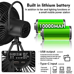 PINSAI Camping Fan, Tent Fans for camping with lights,Portable Camping Fan with LED Lantern, USB Desk Fan with Hanging Hook for Tent,Car