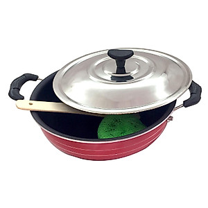 Nonstick Kadhai Indian Kadai Frying Pan Deep Fry Kadhai Deep Fry Pan with Stainless Steel Lid Stir Fry Pan Nonstick All Purpose Pan Cookware Cooking Pan Multi Purpose Pots and Pans (2 Ltr)