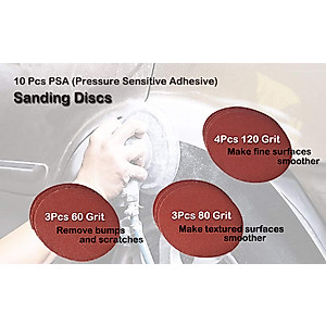 Dynastus 6-Inch Random Orbit Air Palm Sander, Dual Action Pneumatic Polisher with Vinyl PSA Backing Pad and 10pcs Sanding Discs