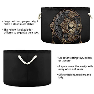 ALAZA Boho Chic Golden Crescent Moon & Sun Mandala Storage Basket Gift Baskets Large Collapsible Laundry Hamper with Handle, 20x20x14 in