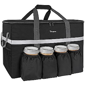 Insulated Food Delivery Bag with 4 Cup Holders, Large Warm & Cooler Shipping Bag, Catering Thermal Bag for Cold and Hot Food Transport, Grocery Bags for Pizza Delivery, Beverages, Uber Eat, Camping