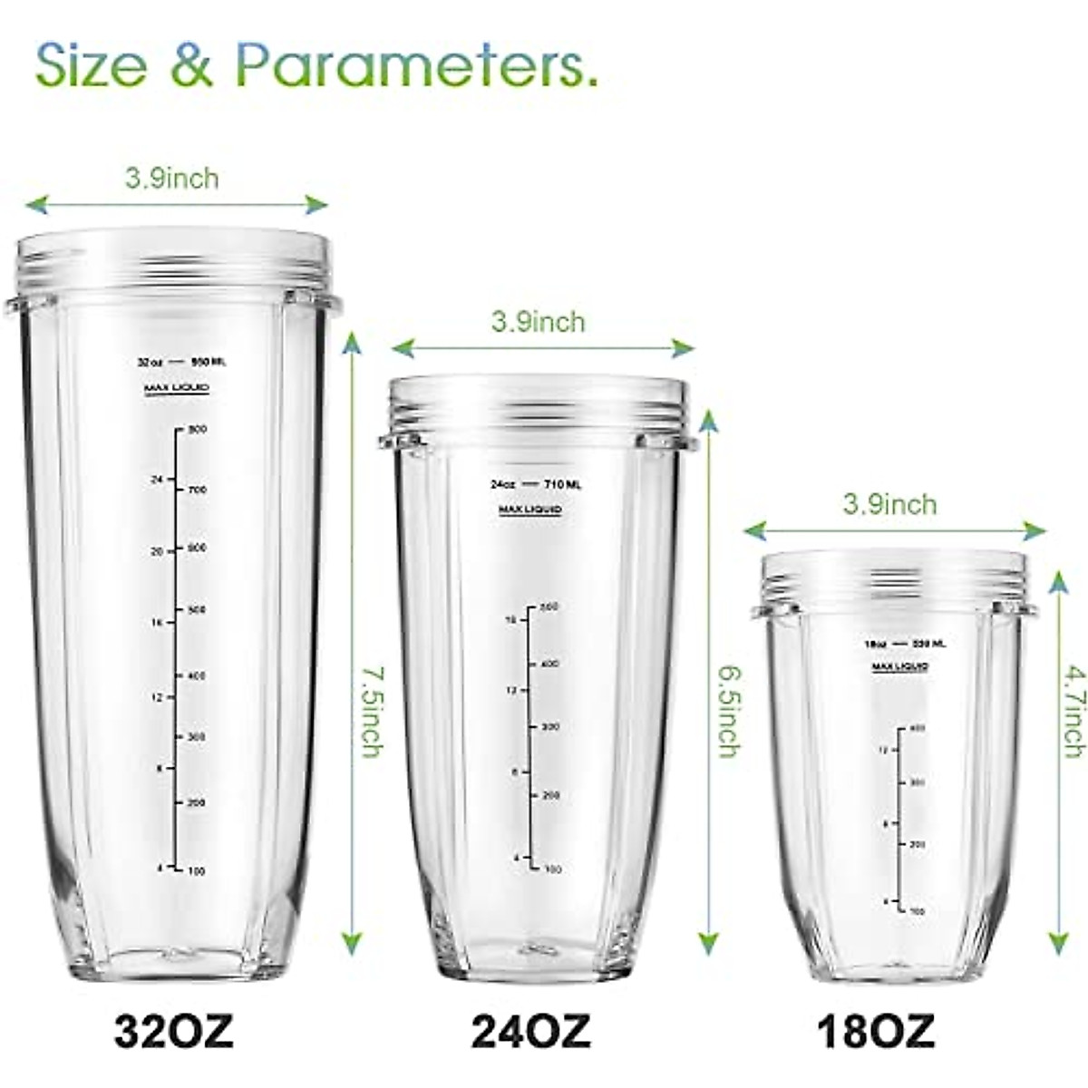 Replacement Part for Nutri Ninja Blender 2-Pack 32oz Replacement Cups Compatible with Nutri Ninja Auto-iQ Series Blenders