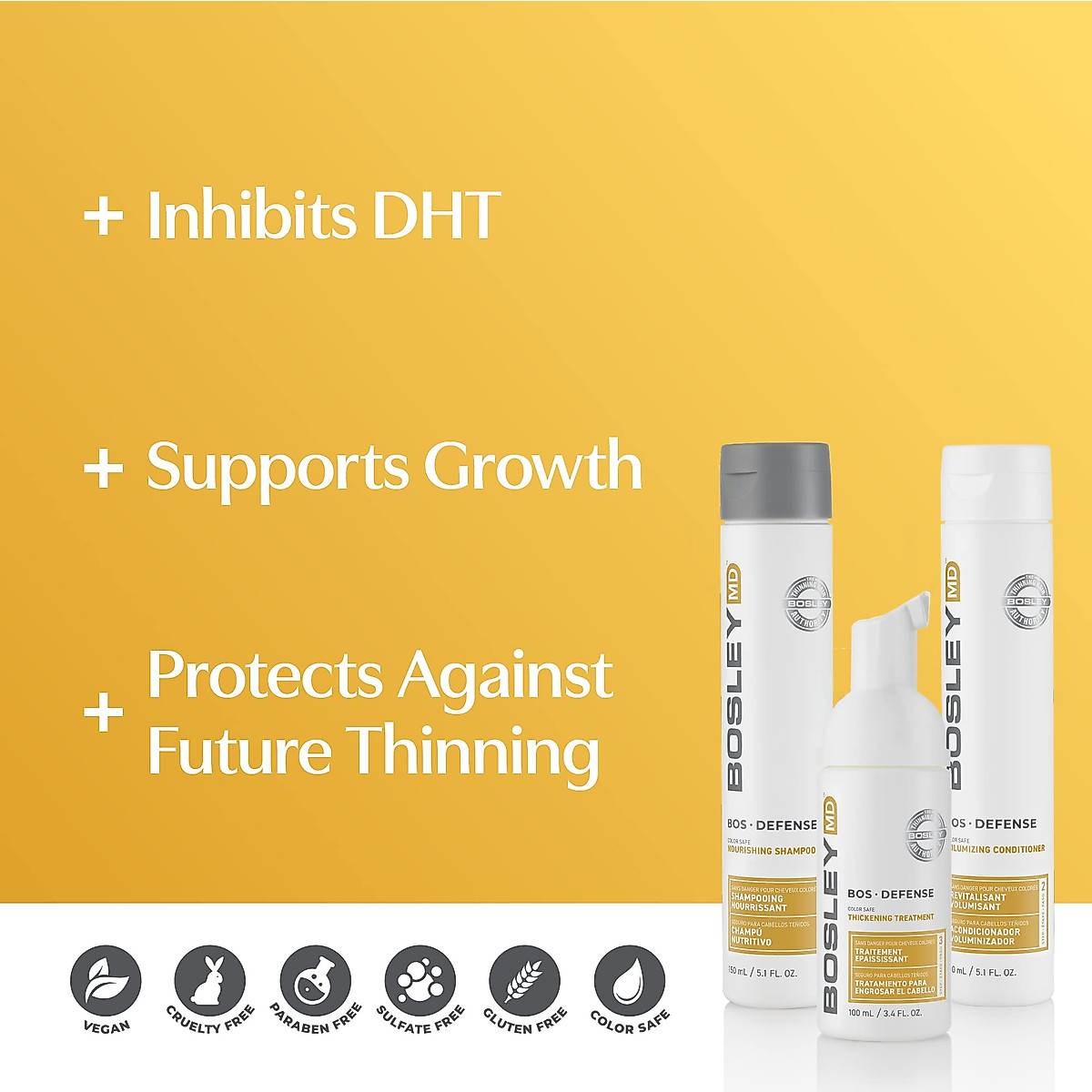 BosleyMD BosDefense KIT for Hair Thinning Prevention (Color Safe), Starter Size (30 Days).