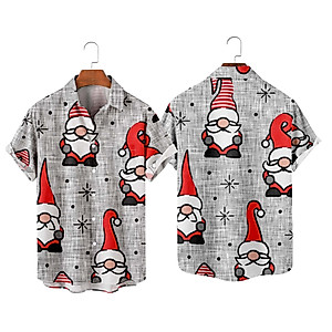 Pink Hoodie 2023 Winter Men Christmas Print Blouse Shirt Holiday Printing Turndown Neck Tee Tops Short Sleeves Loose Fit Streetwear T-shirts Gray XX-Large