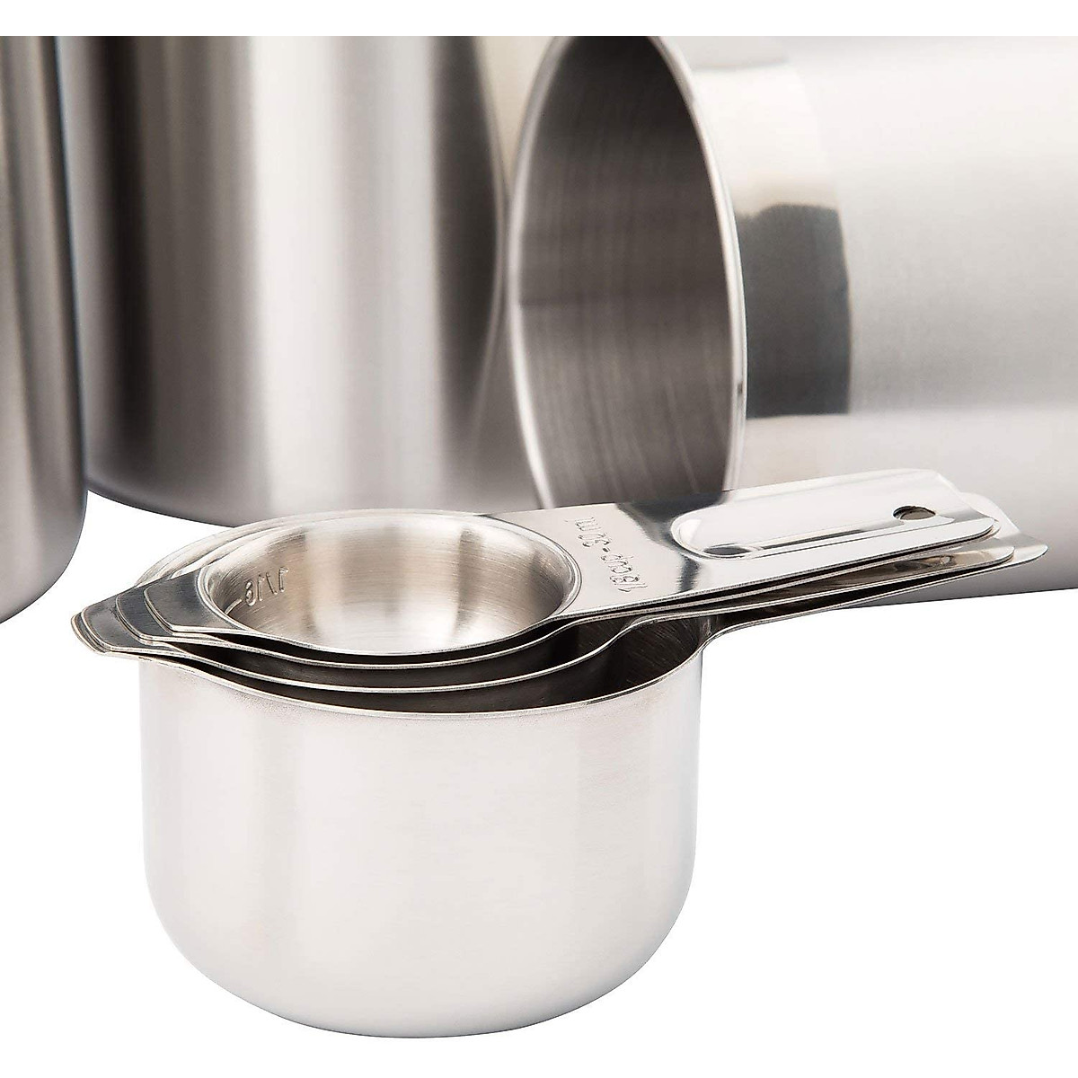 Kitchen Canister Set - Airtight Stainless Steel Canisters with Glass Lids - Clear See-Thru Top - Containers Set for Kitchen - Ideal for Food, Flour, Sugar, Coffee, Tea & Pantry Storage (8 Piece Large)