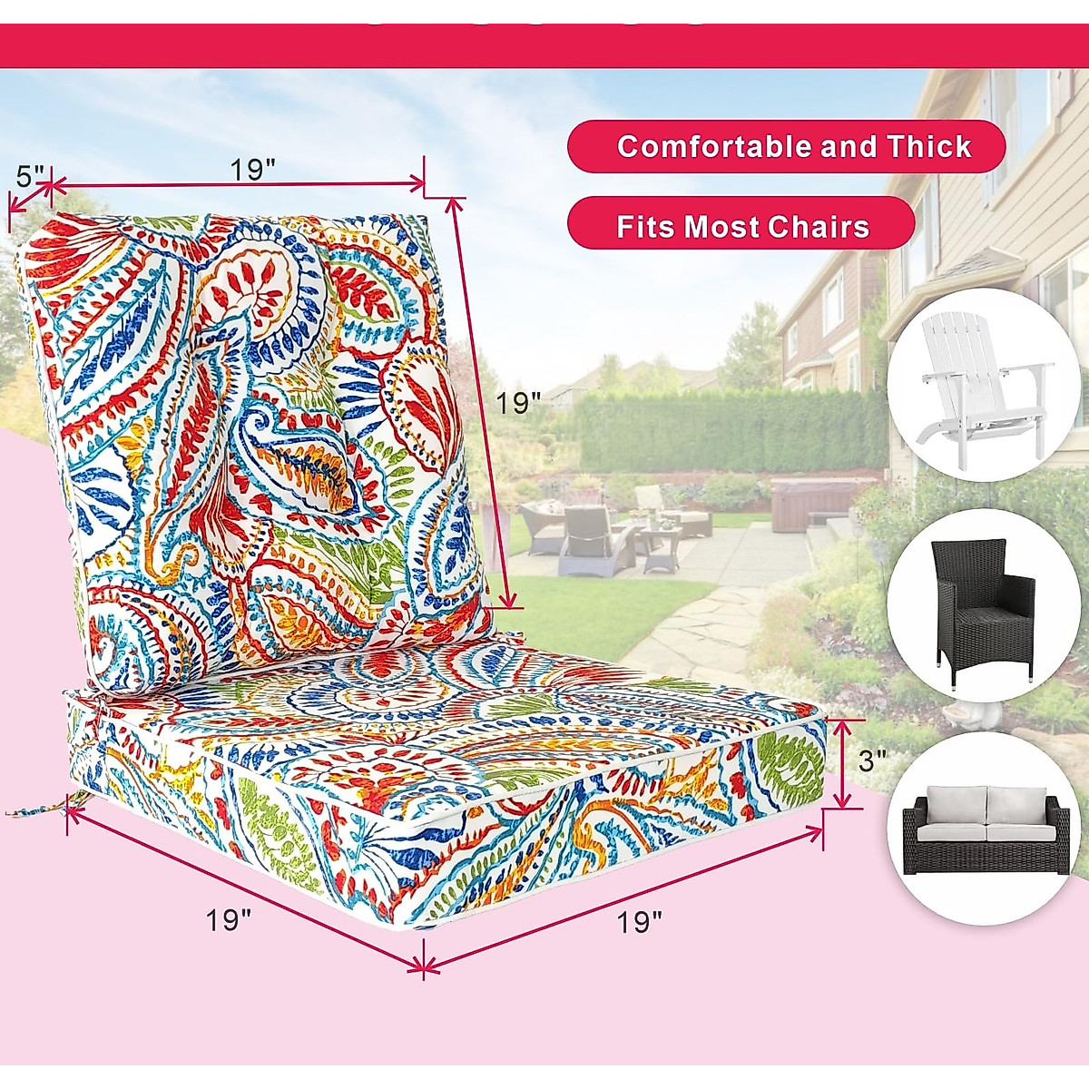 JMGBird Outdoor Chair Cushion, Patio Chair Cushion 19"x19" Outdoor Oushions for Patio Furniture