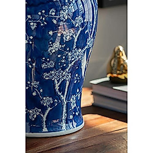 18" Porcelain Jar with Lid - Blue & White Cherry Blossom Print - Perfect for Any Room in Your Home
