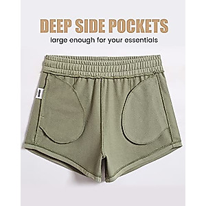 maamgic Sweat Shorts Women Casual Drawstring Cotton Shorts Comfy Elastic Waist Gym Athletic Running Workout Shorts for Women Gray Green