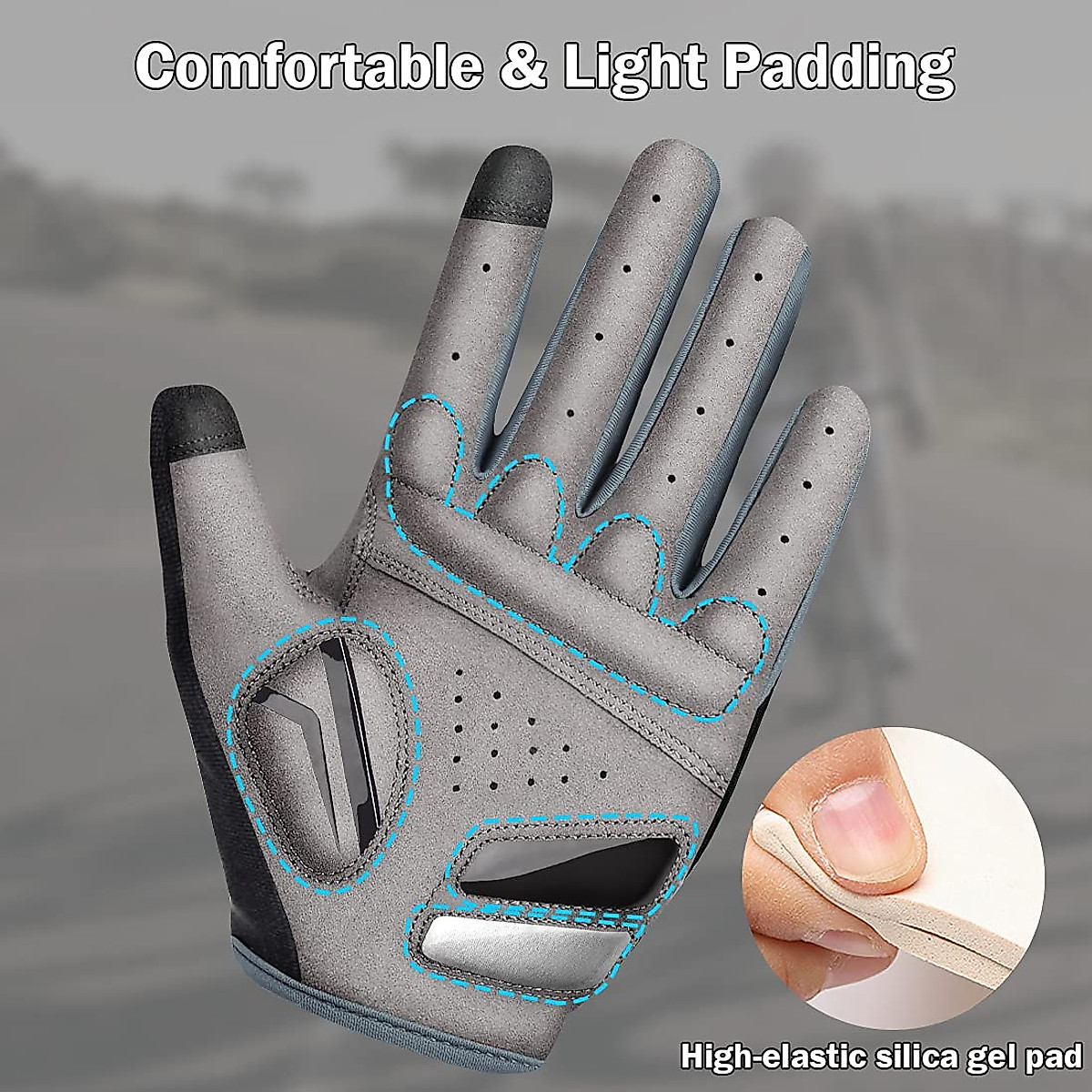 NICEWIN Cycling Bike Gloves Men Women, Padded Anti-Slip Mountain Bike Gloves, Touch Screen Full Finger Road Bicycle Biking Gloves (A Black, M)