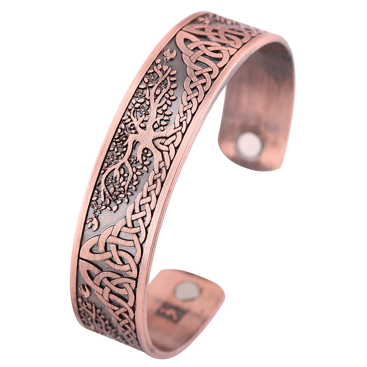 TEAMER Tree of Life Cuff Bracelet Stainless Steel Tree of Life Yggdrasil Cuff Bangle Celtic Knot Bracelet for Women Men (Antique Copper)