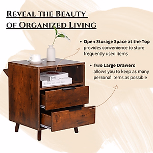 Nightstand with Hidden Compartment | Mid Century Modern Nightstand with Concealed Storage | Vintage Bedside Table | Perfect for Storing Small Valuables (1, Brown, Large)