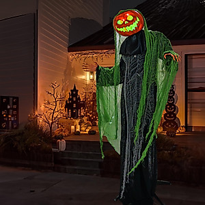 Hourleey Halloween Decorations Outdoor, 6 FT Light Up Ghost Pumpkin with Sound Activation, Animated Pumpkin Decorations for Yard Party Porch Haunted House Prop Decor