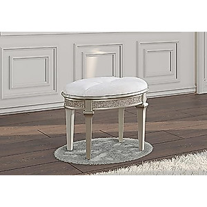 Coaster Home Furnishings Evangeline Oval Vanity Stool with Faux Diamond Trim Silver and Ivory