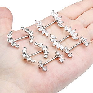 Lcolyoli 14G Surgical Steel Straight Barbell Rings Diamond Straight Shield Barbell Ring Staight Bar Body Piercing Jewelry for Women Men