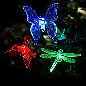 GIGALUMI Solar Garden Stake Lights,3 Pack Solar Garden Decorations, Color Changing LED Halloween/Christmas Lights,Outdoor Solar Lights Decorative for Pathway,Garden,Lawn,Patio,Driveway