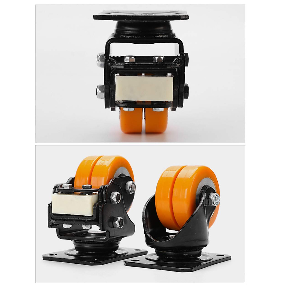 Chair Castors,Swivel Caster Wheels,Yellow Swivel Gate Wheel Polyurethane Plate Caster Fence Hardware,Heavy Duty Double Wheel,Scalable Double Spring Loaded,Secondary Shock Absorption,Plane Bearing,for